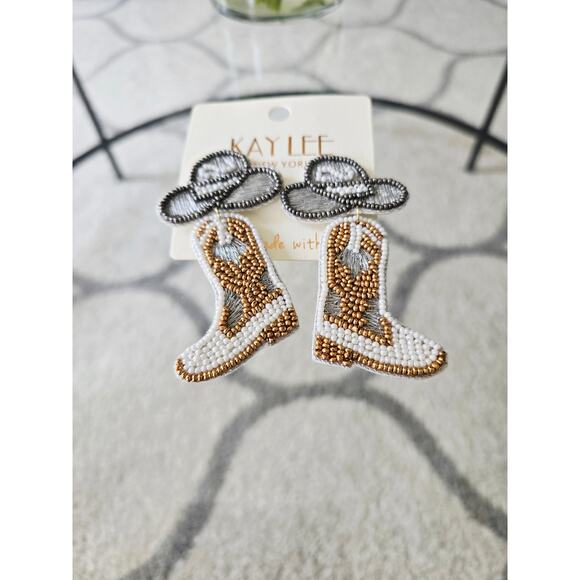 Kay Lee | Jewelry | Kay Lee Silver White Cowboy Hat Boots Earrings New ...